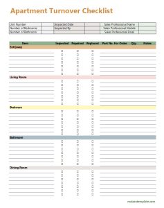 Printable Apartment Turnover Checklist Template