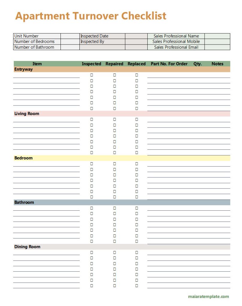 Printable Apartment Turnover Checklist Template