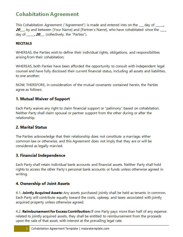 Cohabitation Agreement Template (Word)