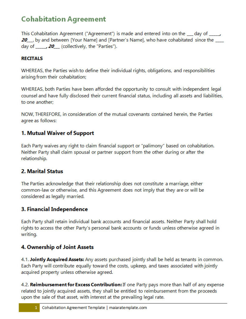 Cohabitation Agreement Template (Word)