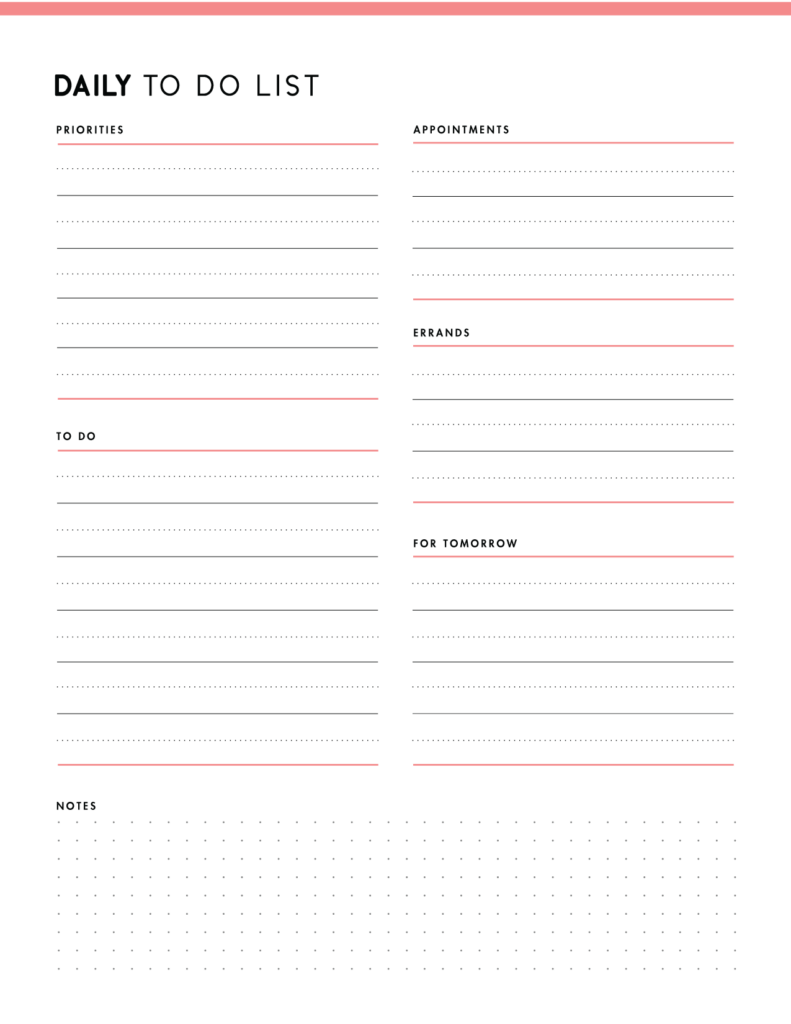 Free Printable Daily Task List Template