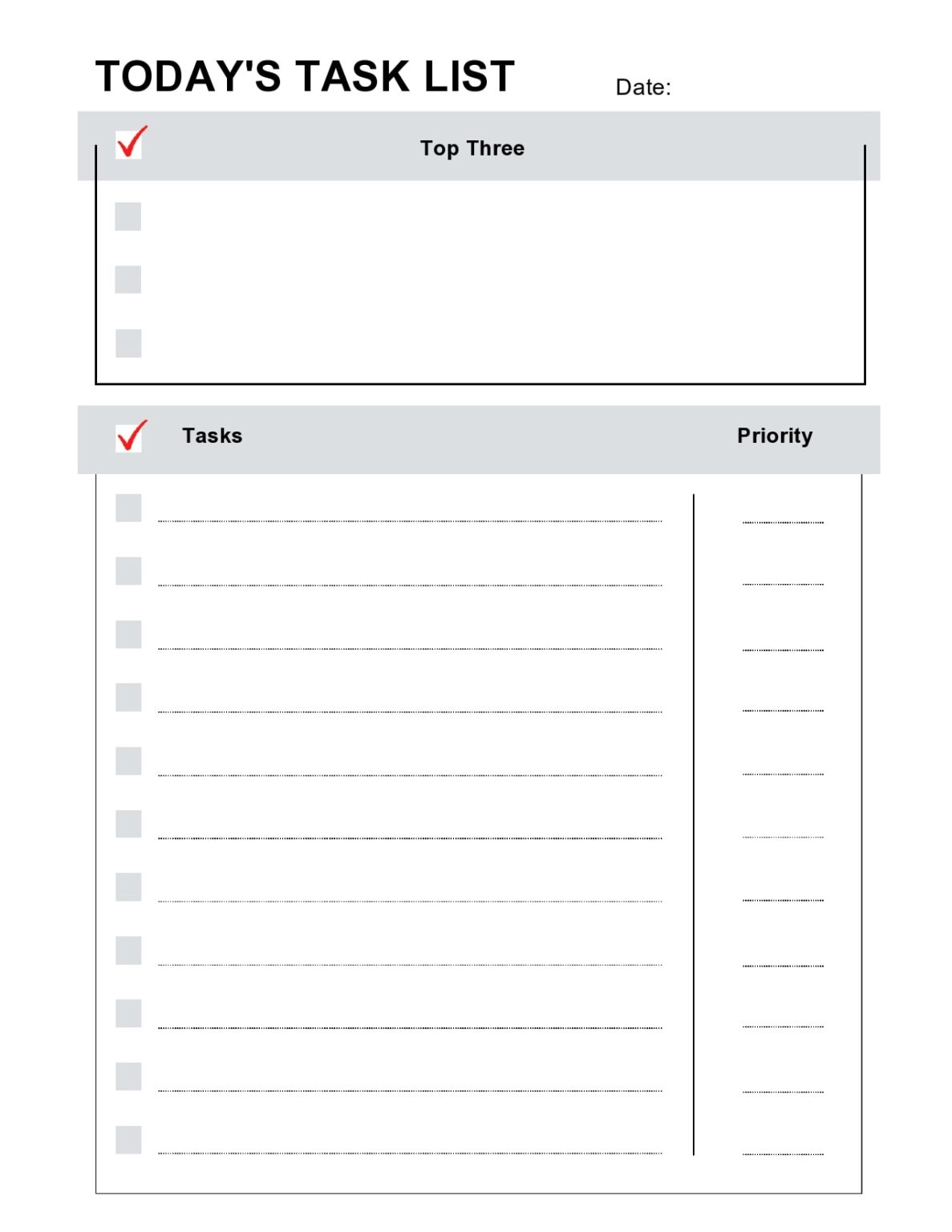Free Printable Daily Task List Template