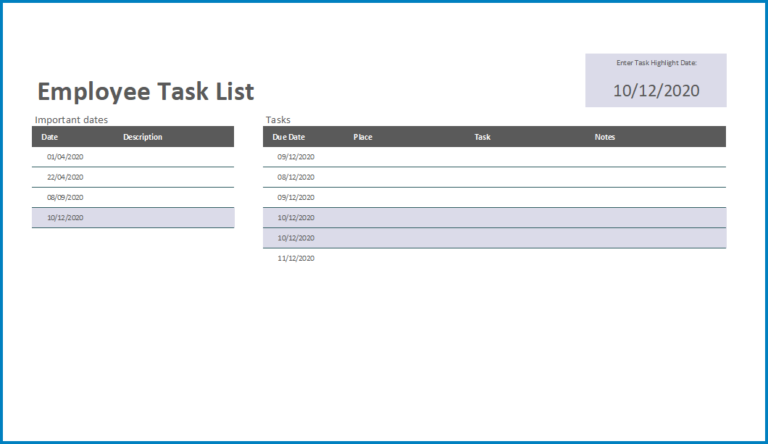 Printable Employee Task List Template