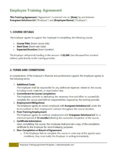 Employee Training Agreement Template
