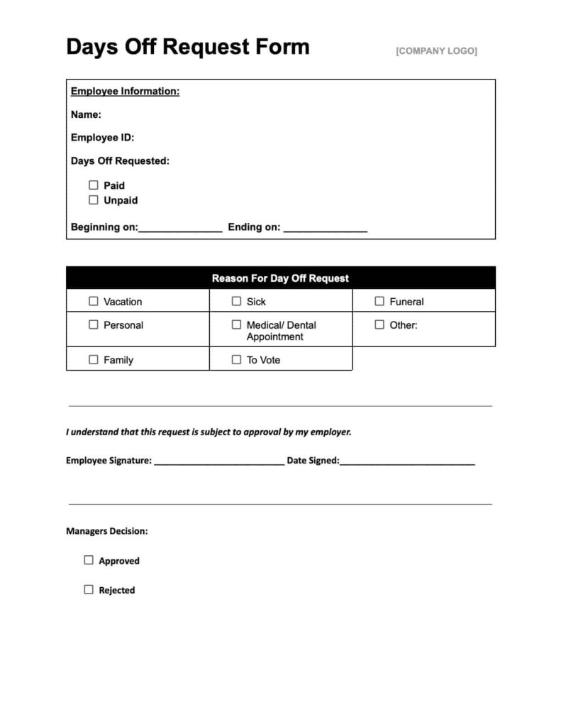 Printable Employee Vacation Request Form