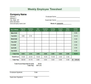 Free Printable Employee Timesheet Template