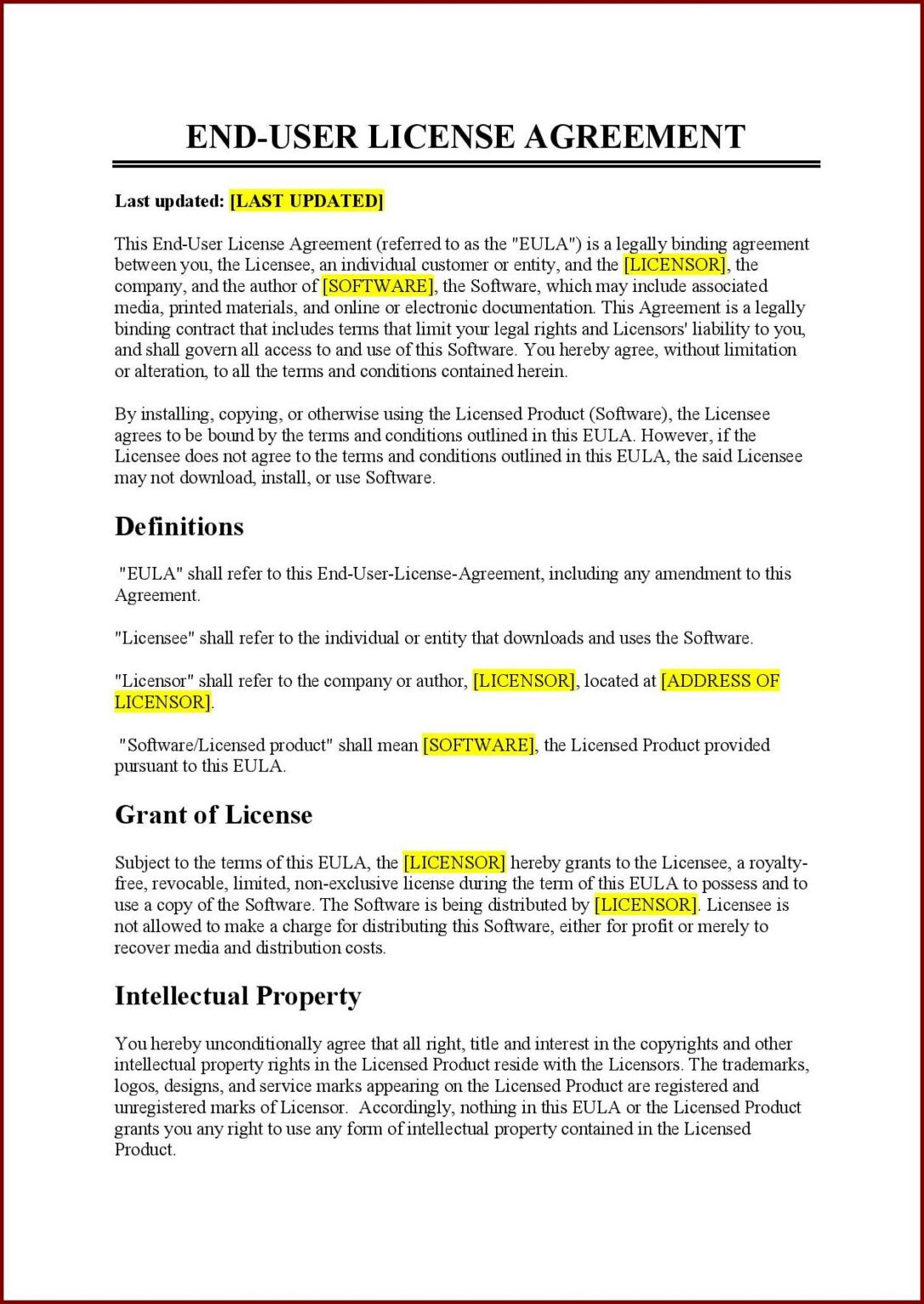 Licensing Agreement Template