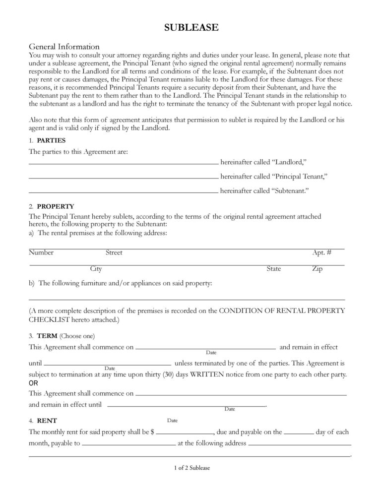 Office Sublease Agreement Template (Word)
