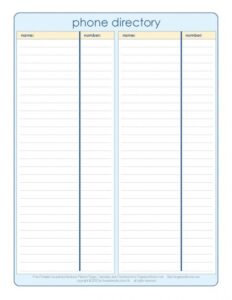 Free Printable Telephone Directory Template