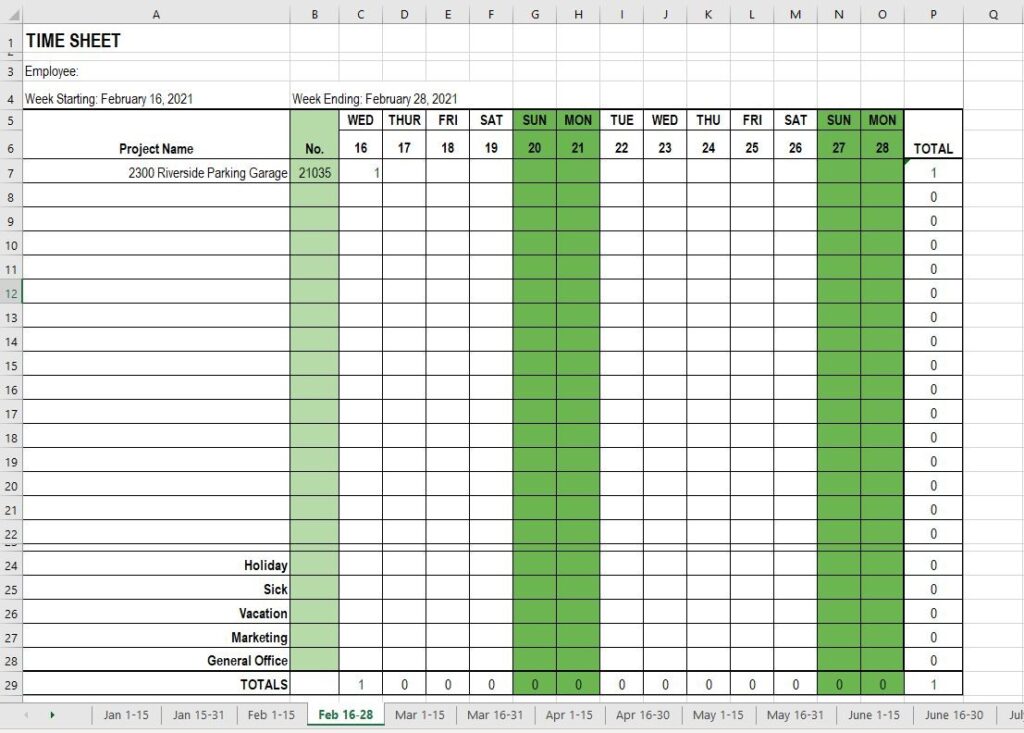 Timesheet Template For Multiple Projects