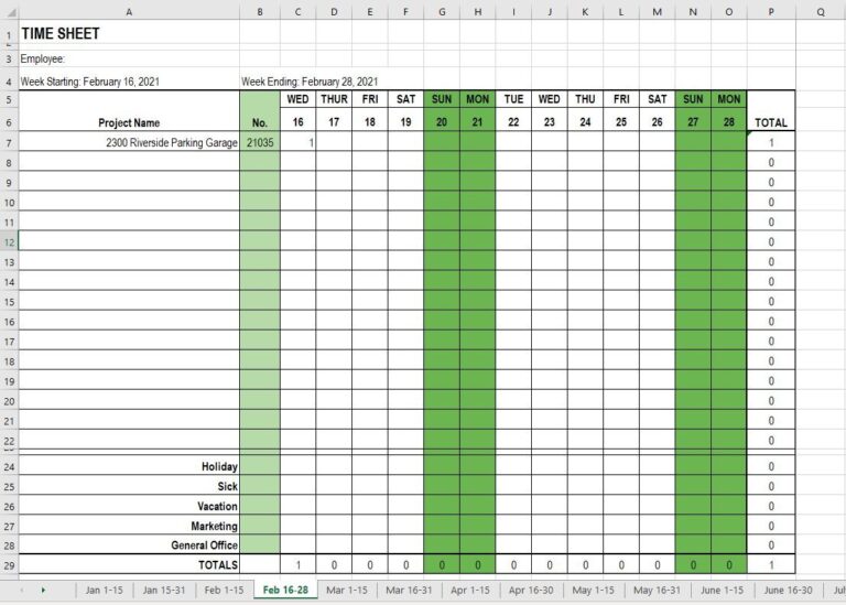 Timesheet Template For Multiple Projects