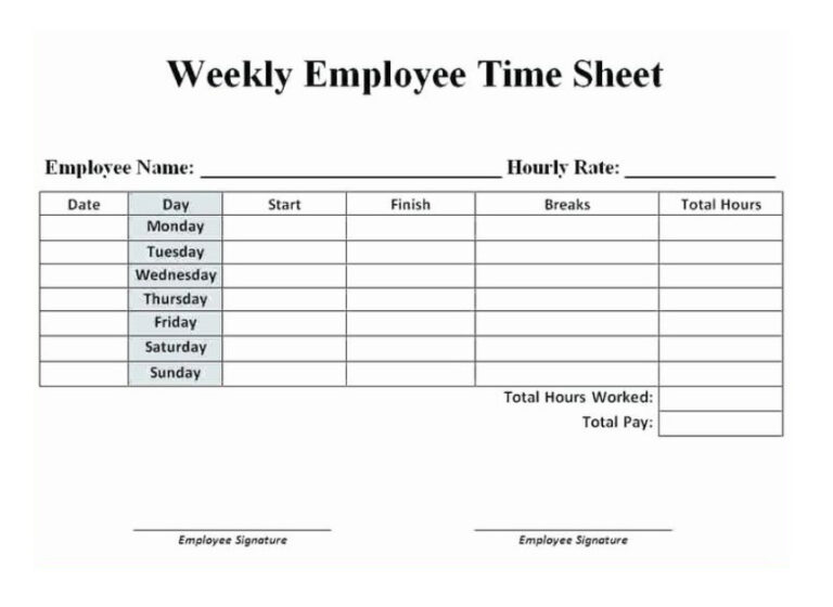 Timesheet Template With Lunch Break