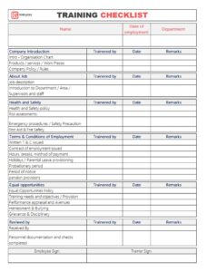 Free Printable Training Checklist Template