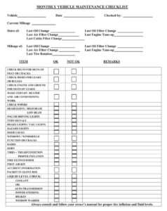 Printable Truck Maintenance Checklist Template