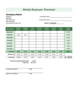 Free Printable Work Timesheet Template