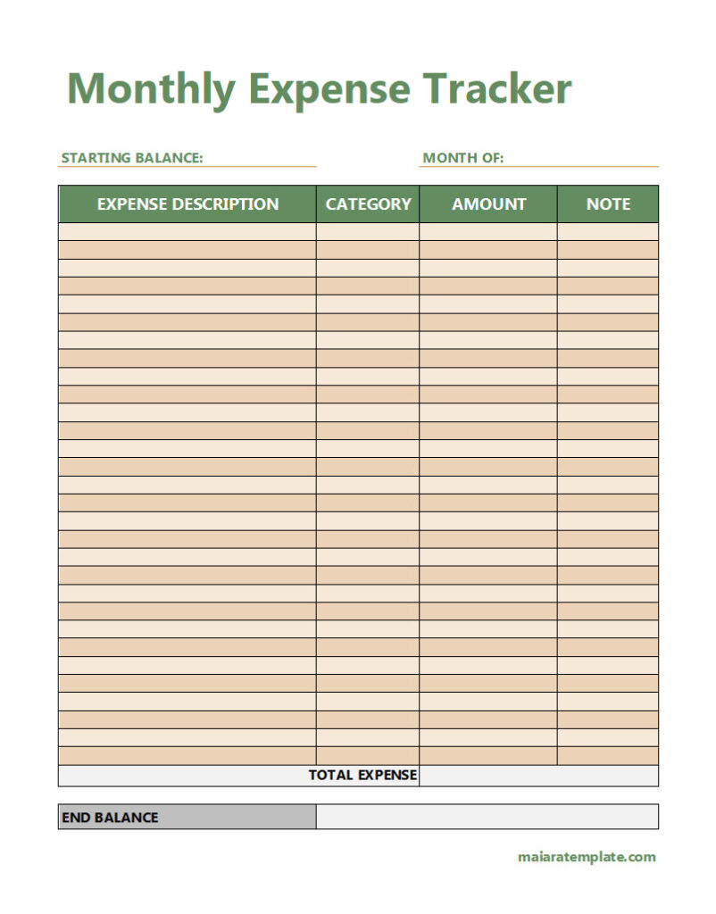 Free Printable Expense Tracker Template