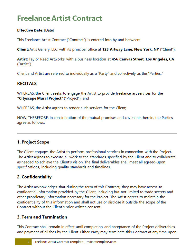 Freelance Artist Contract Template (Word)