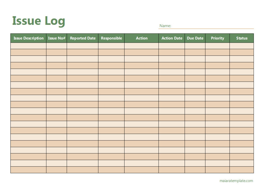 Free Printable Issue Log Template