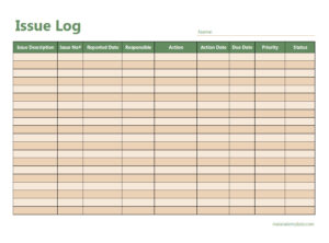 Free Printable Issue Log Template