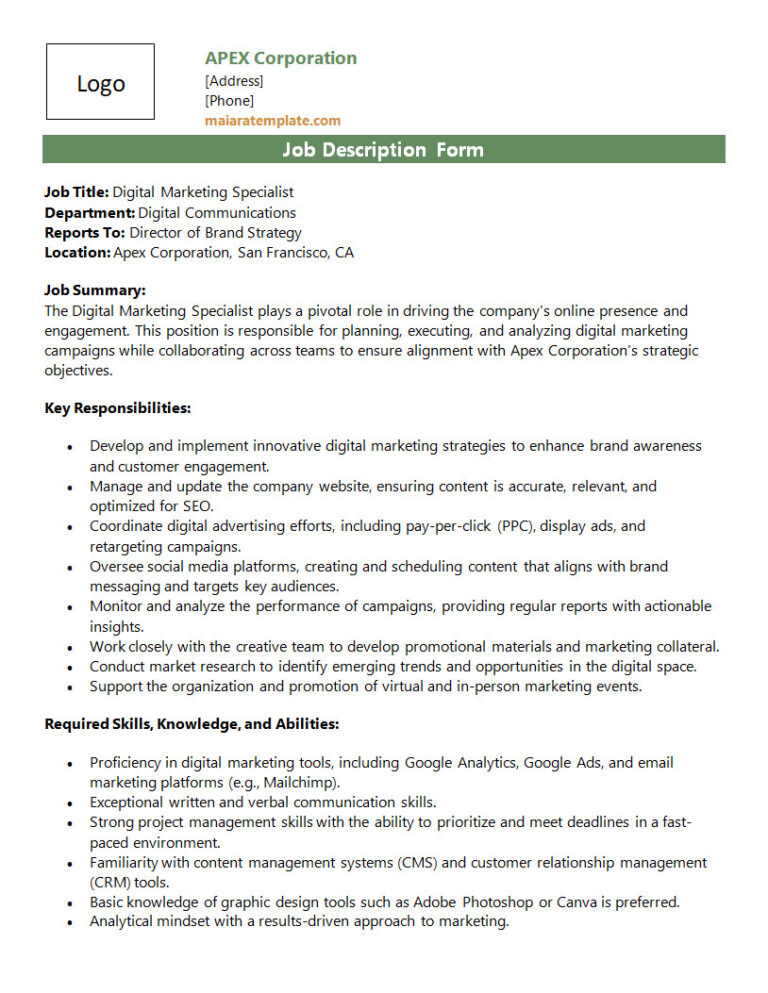 Free Editable Job Description Template (Word)