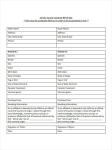Printable Livestock Bill of Sale Template