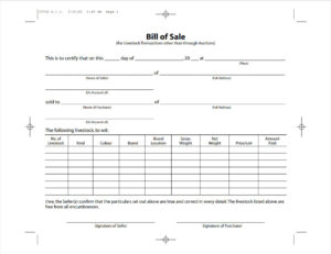 Printable Livestock Bill of Sale Template