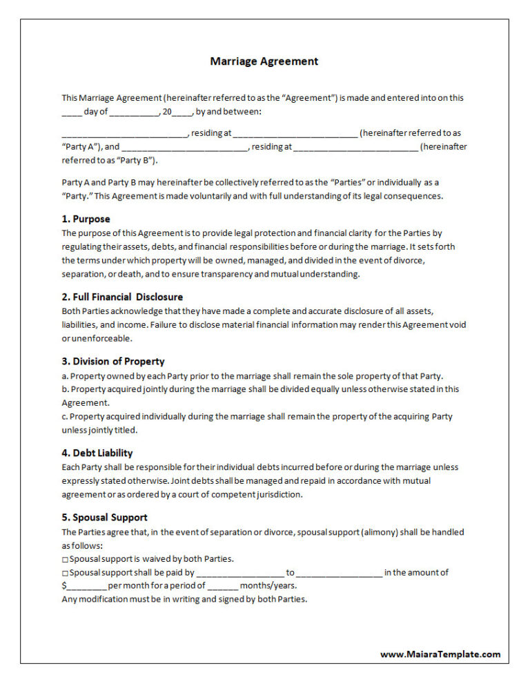Free Customizable Marriage Agreement Template
