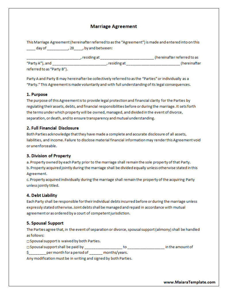 Free Customizable Marriage Agreement Template