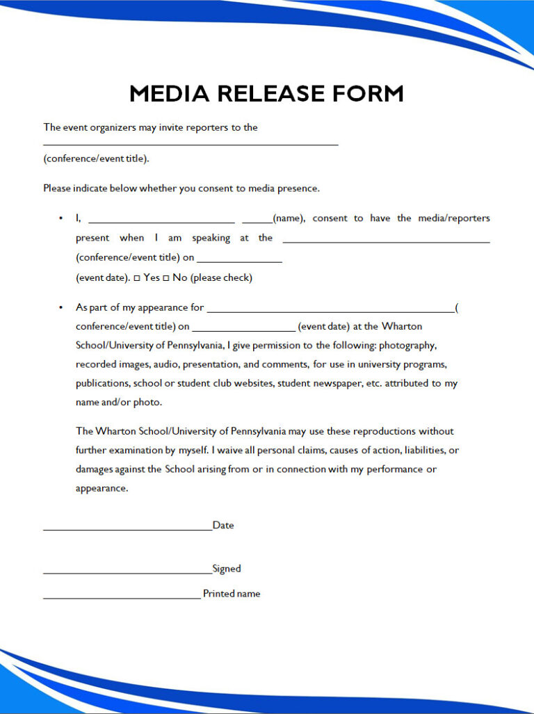 Free Media Release Form Template (Word)