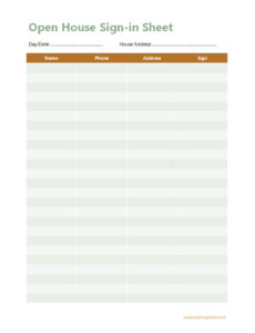 Open House Sign-in Sheet Template