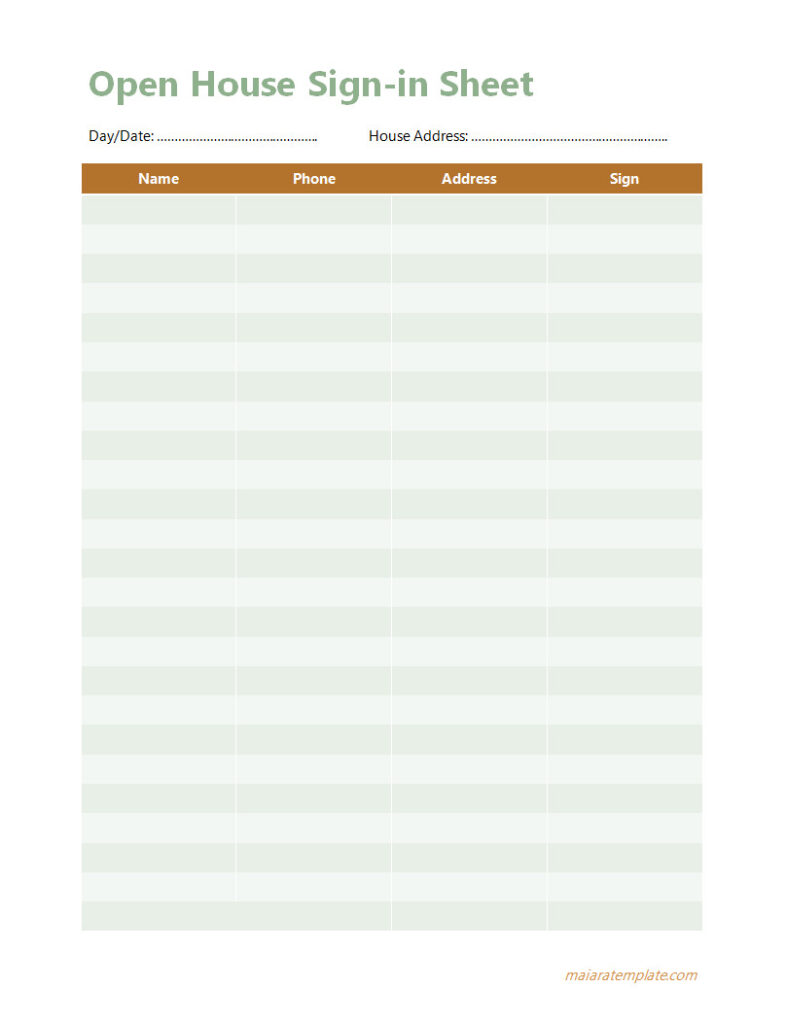 Open House Sign-in Sheet Template