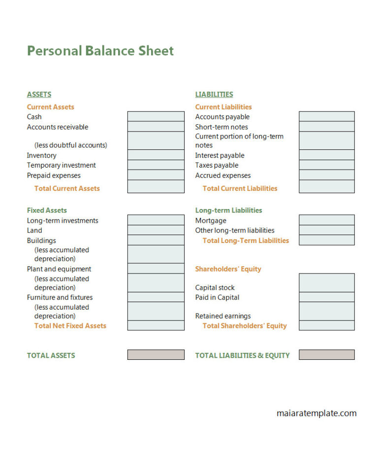 Personal Financial Statement Template