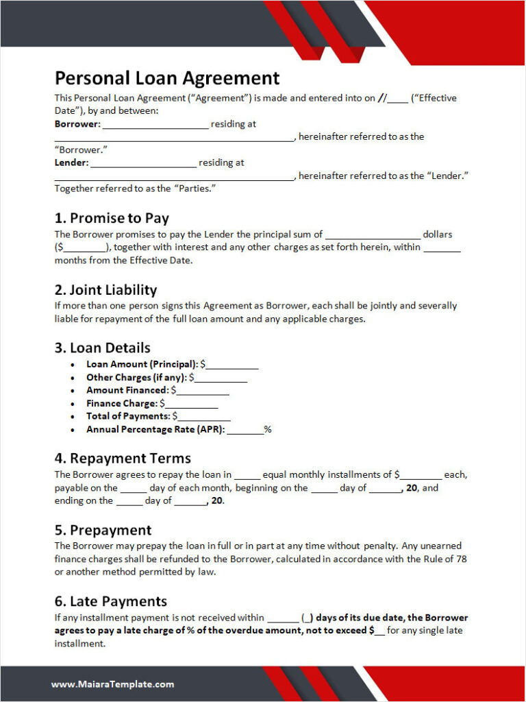 Free Personal Loan Agreement Template (Word)