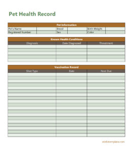 Printable Pet Health Record Template