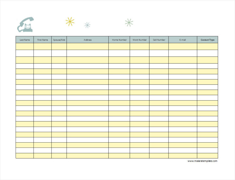 Free Printable Phone List Template