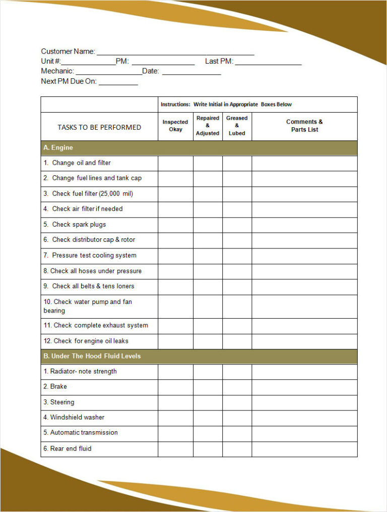 Preventive Maintenance Checklist Template