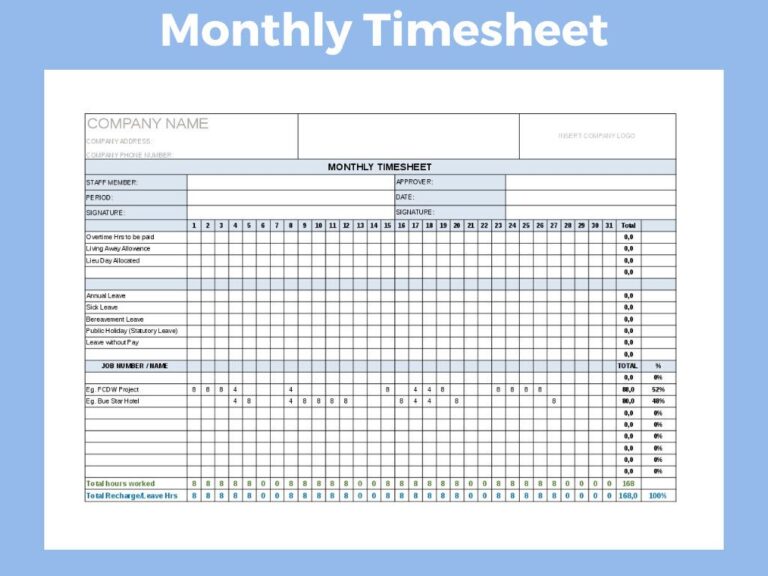 Free Printable Project Timesheet Template