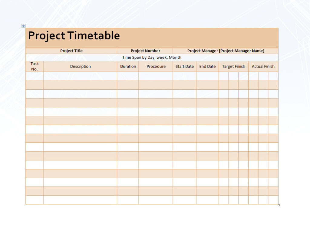 Editable Project Timetable Template