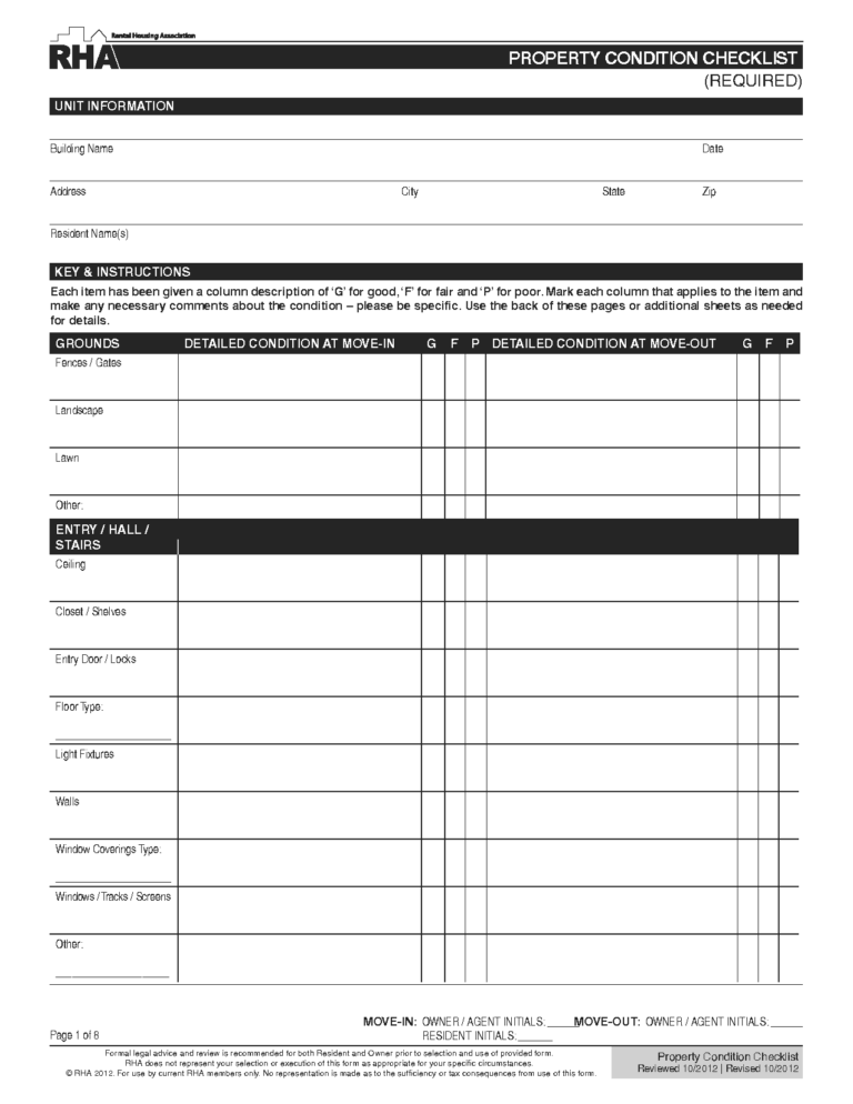 Property Inspection Checklist Template