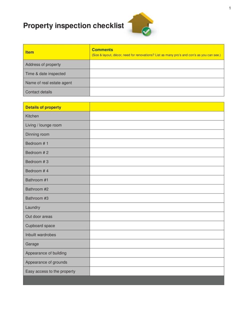 Property Management Inspection Checklist Template