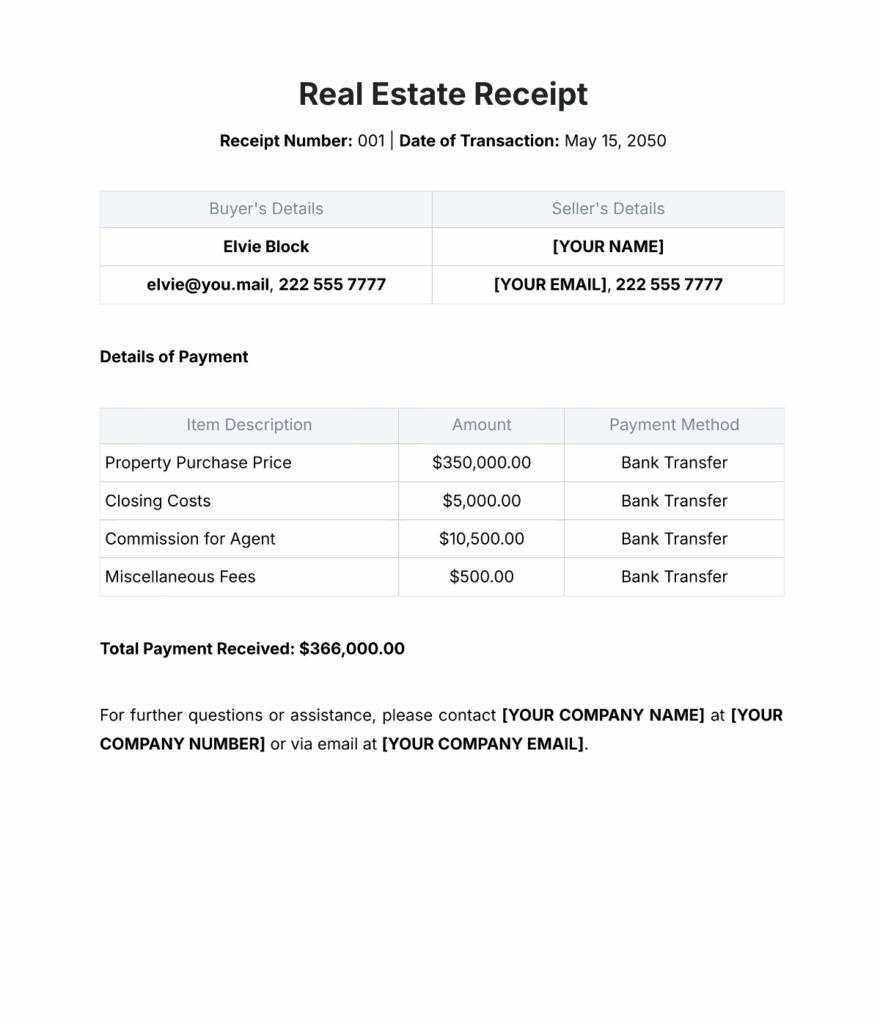 Printable Property Tax Receipt Template