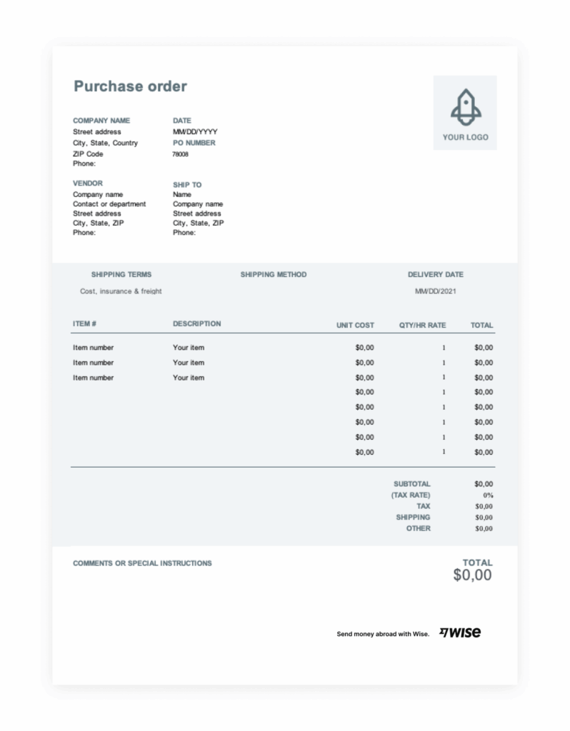 Free Printable Purchase Order Form