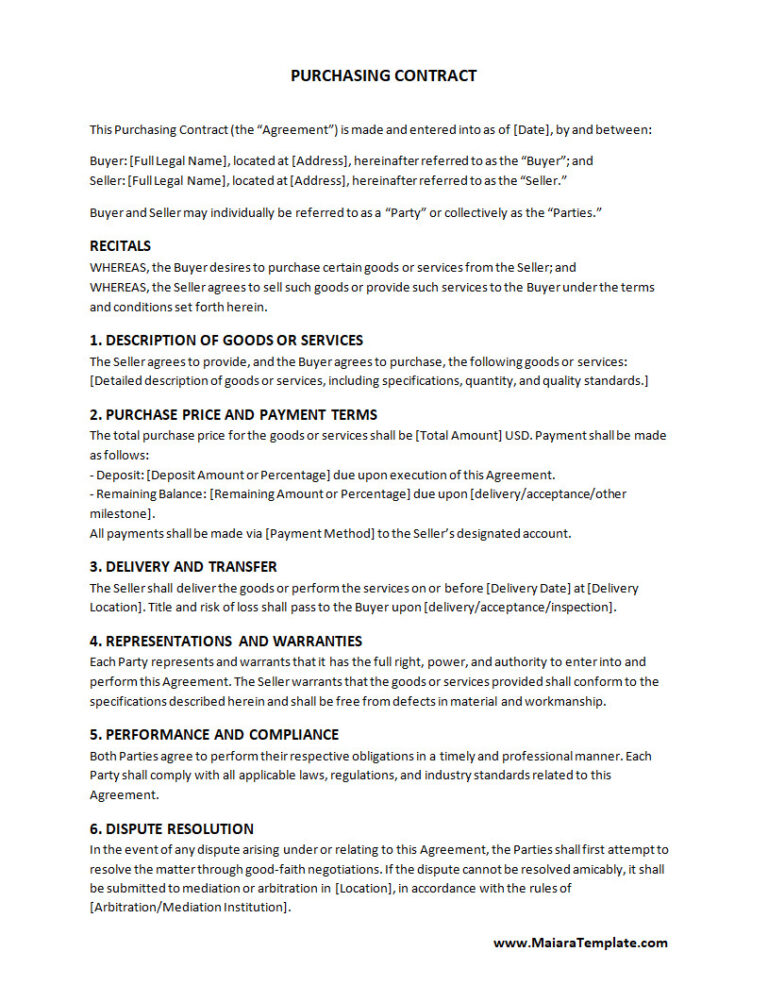 Free Purchasing Contract Template (Word)