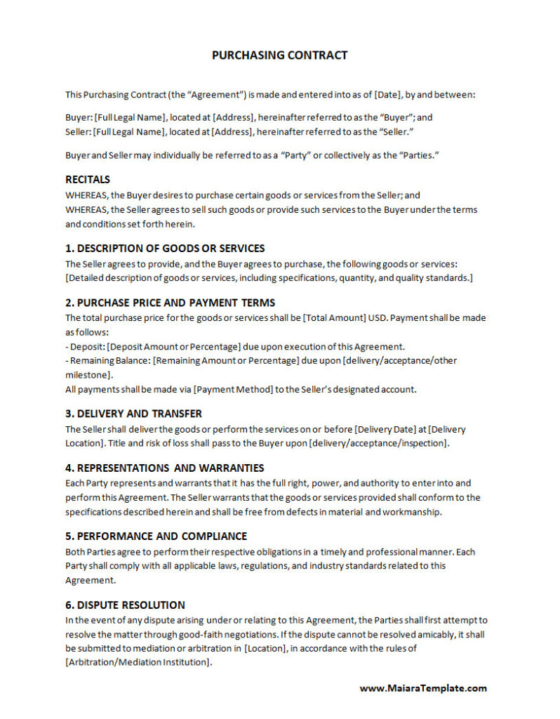 Free Purchasing Contract Template (Word)