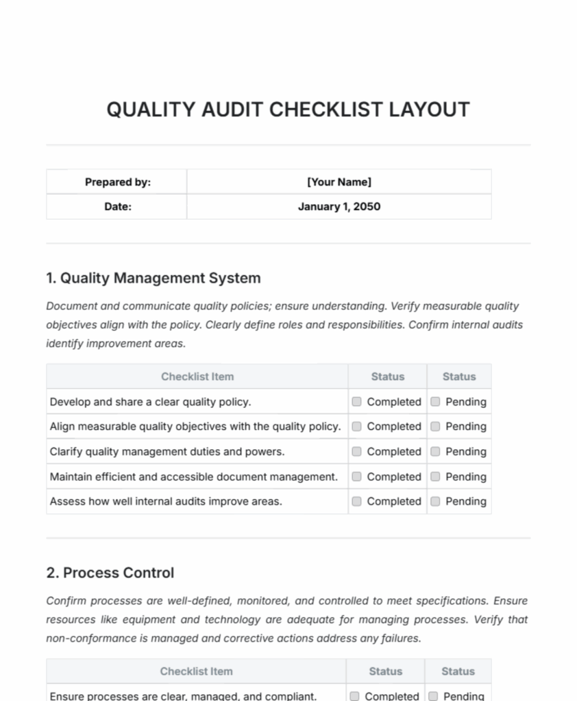 Quality Assurance Checklist Template