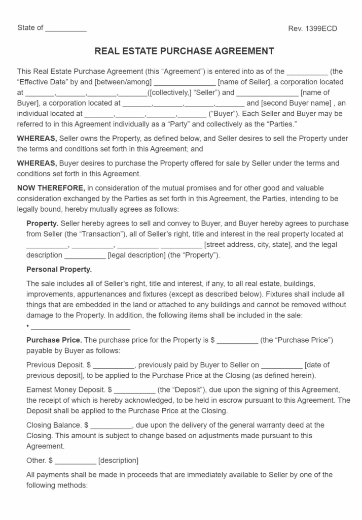 Real Estate Purchase Agreement Template