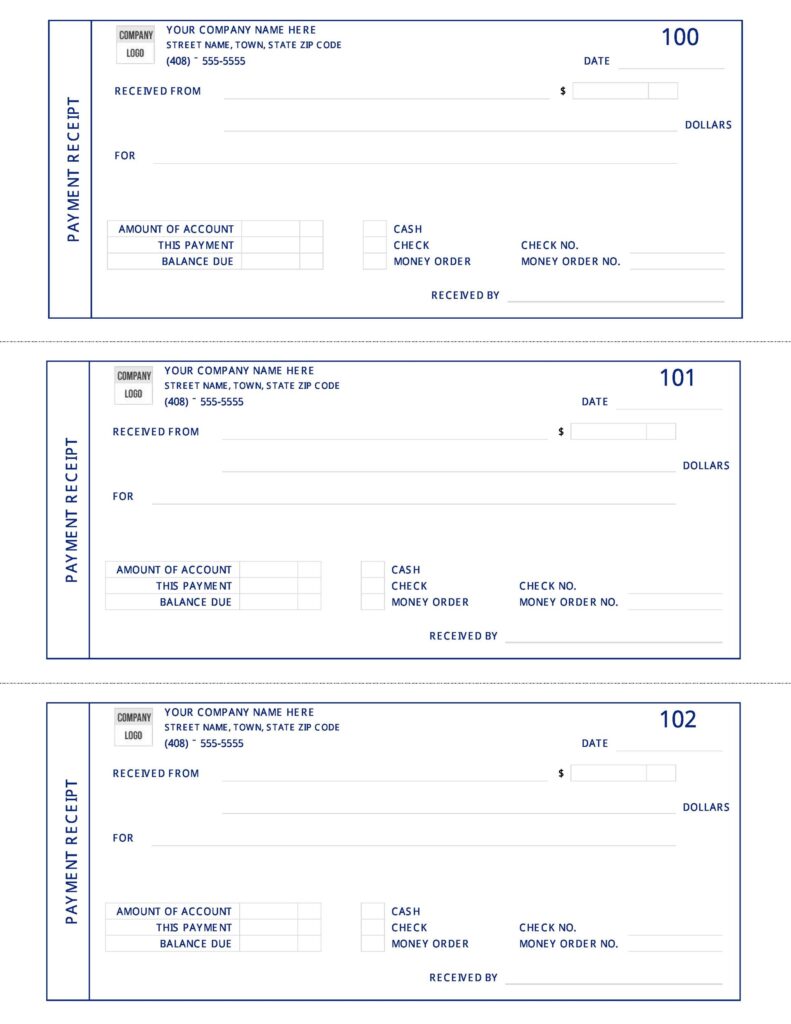 Printable Receipt Of Payment Template