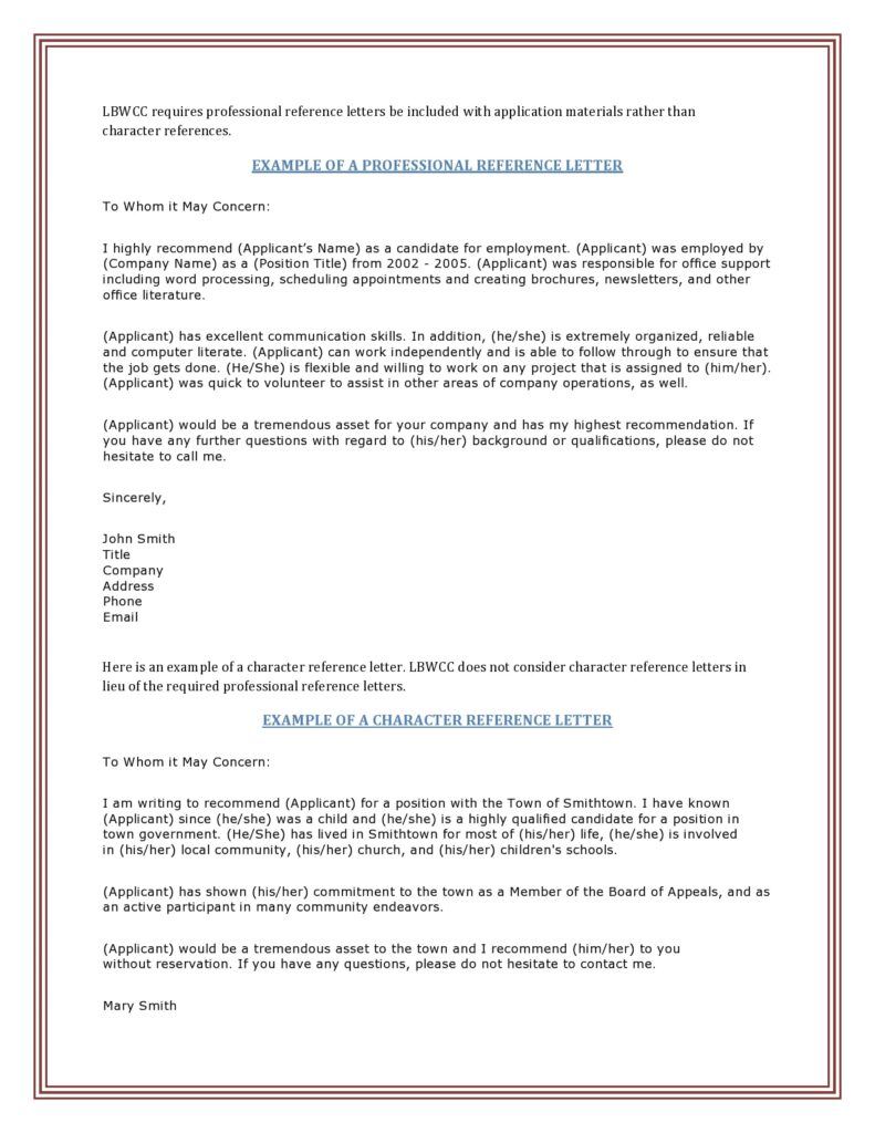 Recommendation Letter Template for a Job