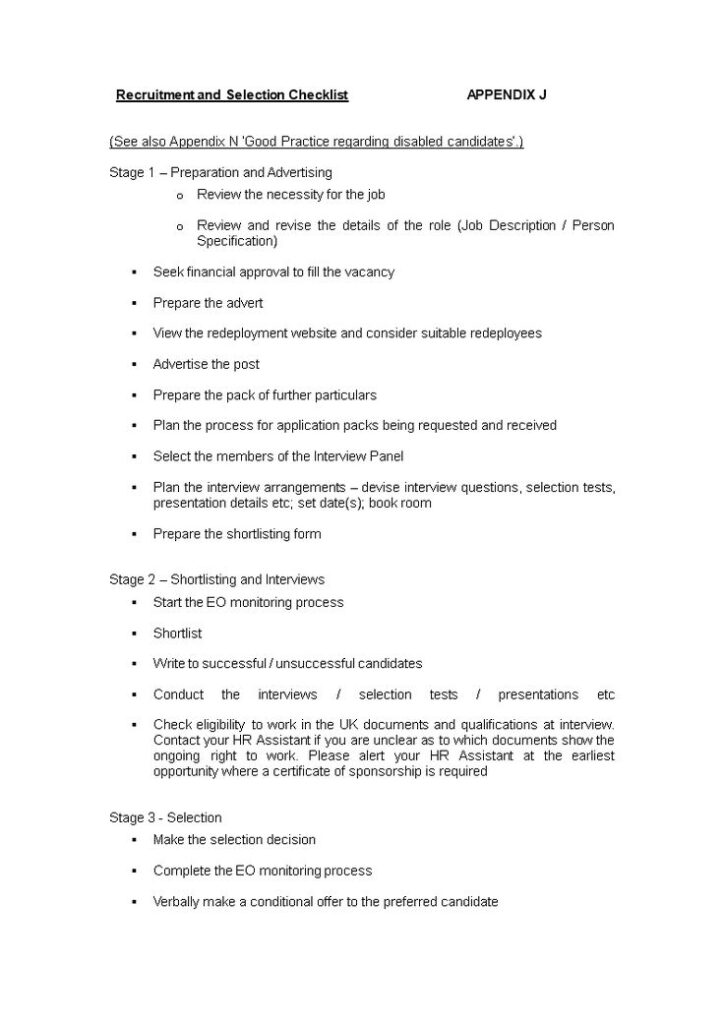 Free Printable Recruitment Checklist Template