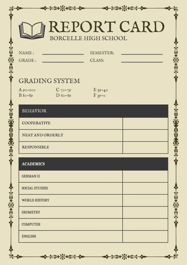 Customizable Report Card Template (Word)